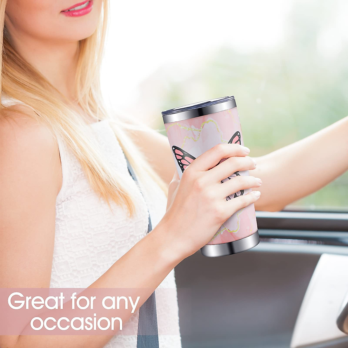 Funtery Valentine's Day Gifts 20 oz Pink Butterfly Tumbler Gifts for Women Nana Inspirational Birthday Gifts from Daughter Son Mom Gifts Mother's Day Pink Gifts Thank You for Mom Friends Wife