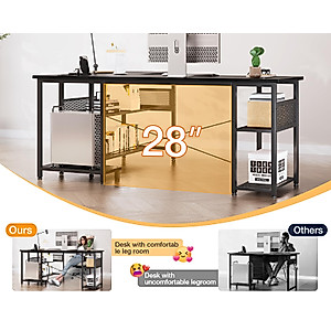 ODK 59" L Shaped Desk with Power Outlet and USB Charging Ports, Reversible L Shaped Computer Desk with Storage Shelves, Home Office Desk, Gaming Desk, Corner Desk, Black