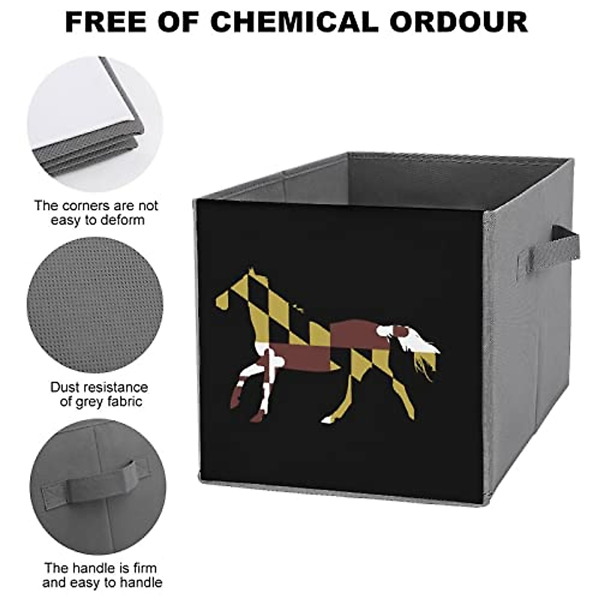 Maryland Flag Horse PU Leather Collapsible Storage Bins Canvas Cube Organizer Basket with Handles