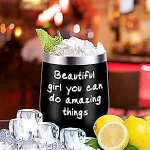 ShangTianFeng Inspirational gifts for women,daughter birthday gift,teenage girls gift, mom gift, best friends gifts,12oz Insulated wine tumbler with lid,beautiful girl you can do amazing things