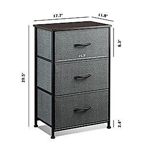WLIVE Dresser with 3 Drawers, Fabric Nightstand, Organizer Unit, Storage Dresser for Bedroom, Hallway, Entryway, Closets, Sturdy Steel Frame, Wood Top, Easy Pull Handle, Dark Grey