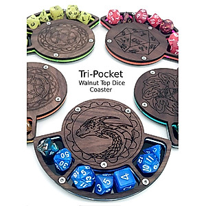 C4Labs Tri-Pocket Solid Walnut Top Dice Coasters: Ice Green - D20