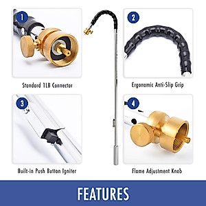 Flame King Propane Torch Weed Burner + GasOne Propane Refill Adapter
