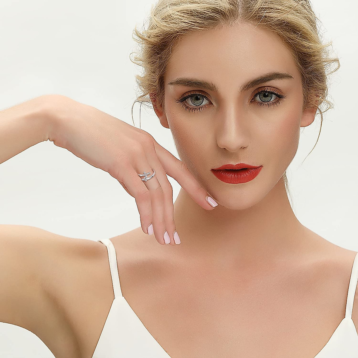 STARCHENIE Adjustable Cross Ring for Women 925 Sterling Silver Open Double Cross Ring Size 9