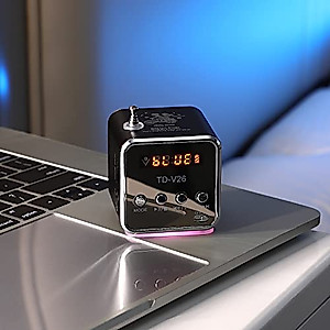 Hemobllo Mini Speaker Digital Portable Music MP3/4 Player Micro SD/TF USB Disk Speaker FM Radio Mini Digital Display Screen Speaker Music Player(Black)