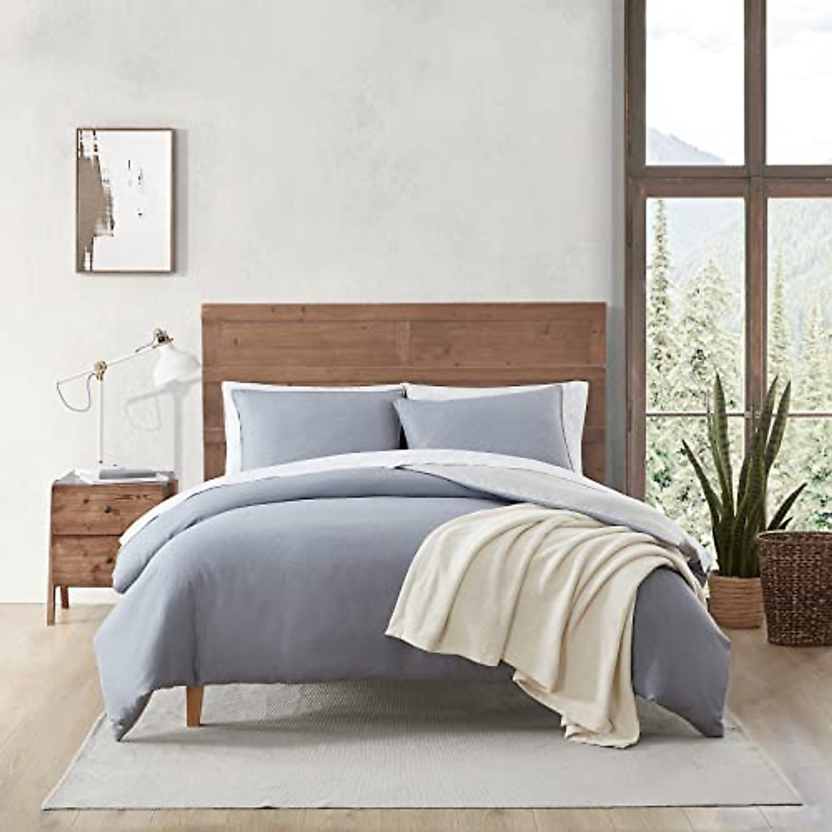 Eddie Bauer - Queen Duvet Cover Set, Reversible Bedding with Matching Shams, Stylish Home Decor for All Seasons (Herringbone Light Blue/Grey, Queen)