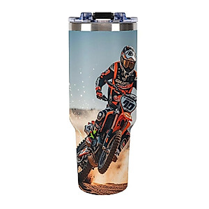 FHESDCW Sports Motorcycle Tumbler with Handle And Straw 40 Oz Leak Proof Large Capacity Car Cup Cupholder Friendly Stainless Steel Travel Coffee Mug Keep Cold Or Hot Black-style