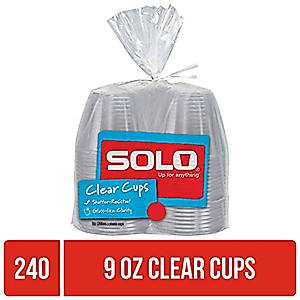 SOLO AC940-20001 Cup Company 9oz Clear Wine and Punch Plastic Cups, 6-Packs of 40ct (240ct Total)