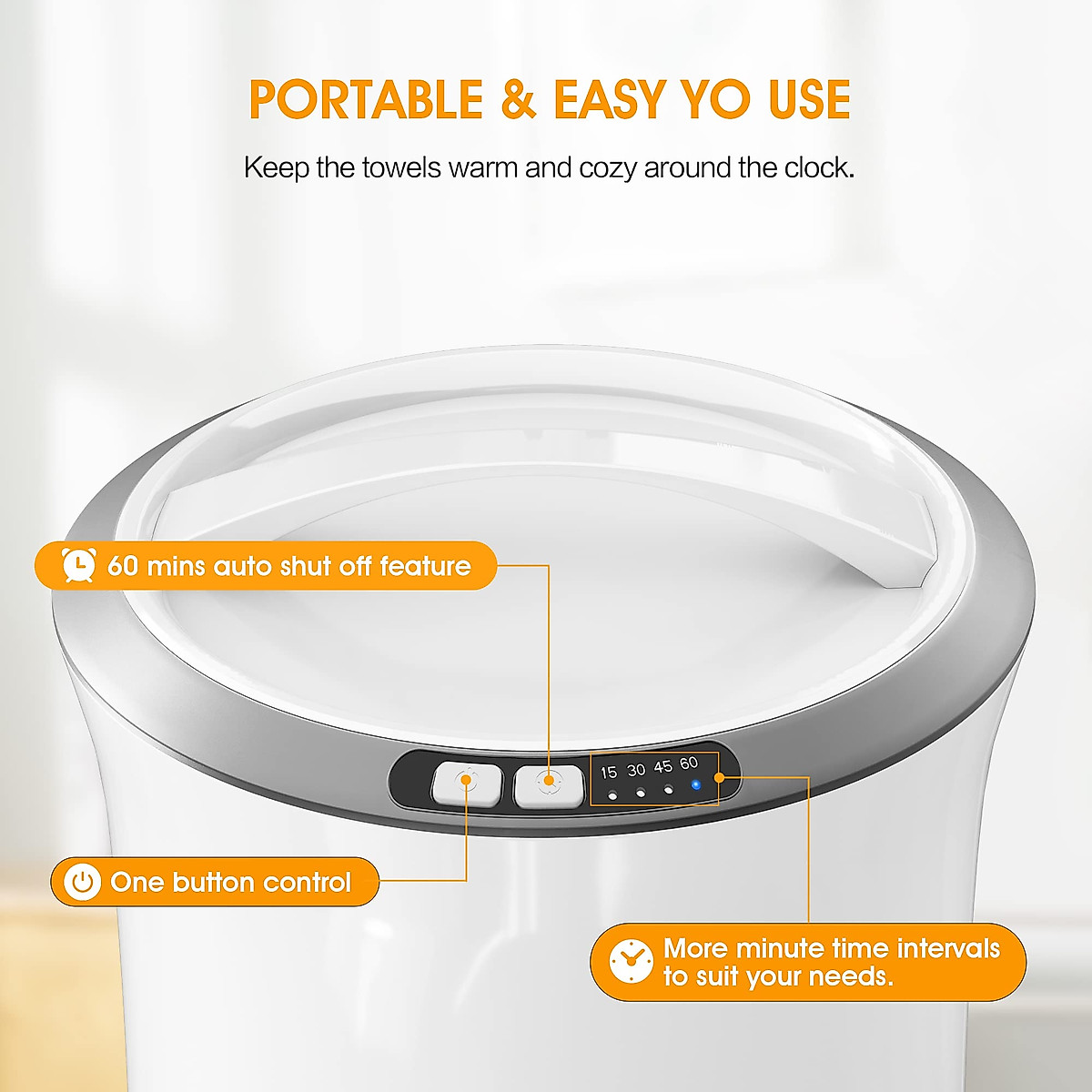 22L Towel Warmers, Luxury Bucket Towel Warmer Large Hot Towel Heater Bucket Style with Adjustable Timer Fits Up to Two 40”x70” Towels Textile Warmer for Blankets Bathrobes PJs (Pearl White)