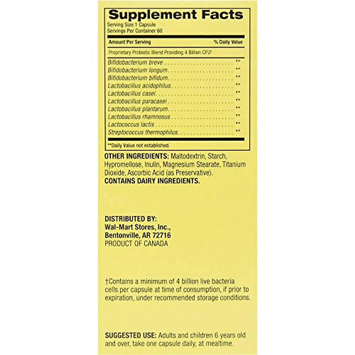 Spring Valley Daily Probiotic Vegetable Capsules, 4B CFU, 60 Ct