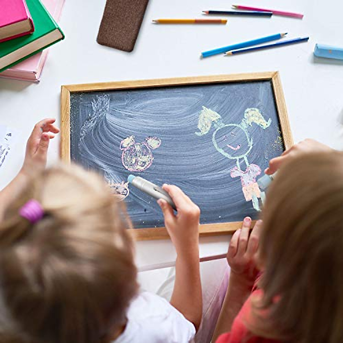 5 Pieces Aluminum Alloy Chalks Holder Silver Adjustable Teacher's Chalk Stick Holder Chalk Clip and 2 Pieces Magnetic Chalkboard Erasers for Office School Children's Painting Writing (No Chalks)