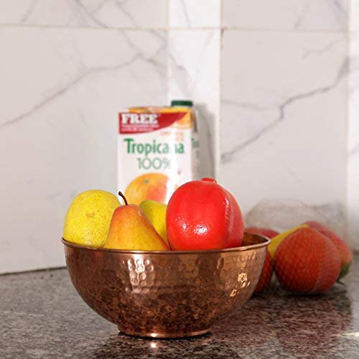 GoCraft Pure Copper Mixing Bowl with Hammered Finish for Salad, Egg Beating, Decorative & Kitchen Serving Purposes - 7.5" (Medium)