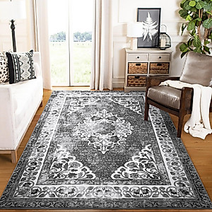 B BENRON Soft Living Room Rug 4x6,Grey,Thin Rugs for Bedroom,Floral Rug with Memory Foam, Low-pile Area Rug Home Decor
