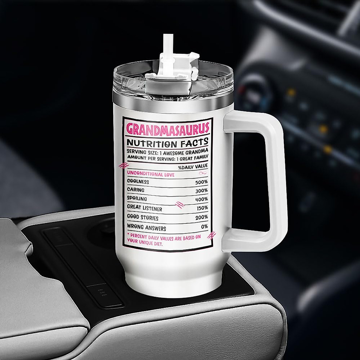 VAATOO Tumbler 40 Oz With Handle Lid And Straw, Grandmasaurus Nutrition Facts, Grandmasaurus Gifts, Nana Grandma Cups Coffee Handle Sippy Tumblers Granny Great Water Cup Grandmas