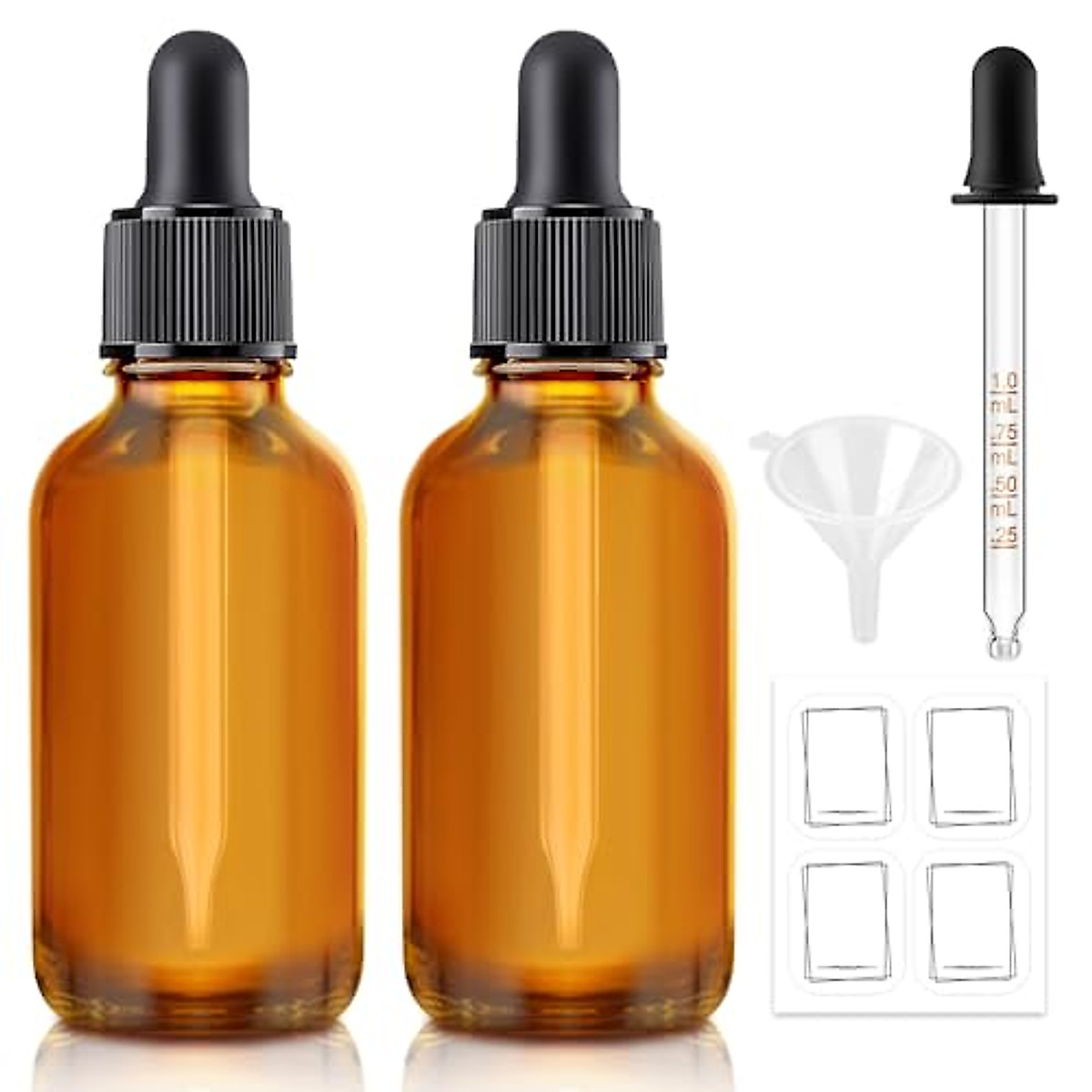 Bumobum 30ml Dropper Bottle with Measured Dropper and Labels, 2Pcs 1 oz Amber Glass Dropper Bottles for Essential Oils with Funnel, Tincture Bottle Droppers for Liquid