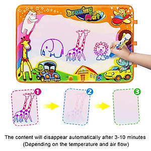 Kazswitle Water Drawing Mat, Kids Toys Painting Writing Coloring Mat, Mess Free Water Doodle Mat Magic Pens Educational Toys Halloween Xmas Gifts for 2 3 4 5 6 Year Old Girls Boys Kid Toddler
