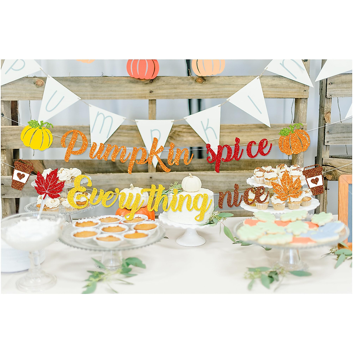 Pumpkin Spice and Everything Nice Banner Decor, Inspirational Autumn Sign, Autumn Fall Bulletin Board Decorations for Thanksgiving, Fall Party Decorations for Home Mantle Fireplace,Fall Harvest Banner