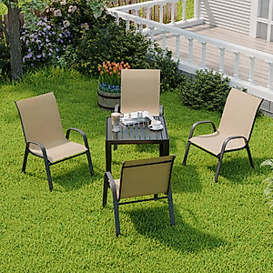 Redpick Patio Chairs Set of 4, Outdoor Stackable Dining Chairs for All Weather, Breathable Metal Modern Outdoor Furniture for Backyard Deck, Garden, Brown