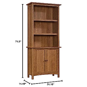 Sauder Union Plain Bookcase with Door/Book Shelf, Prairie Cherry Finish