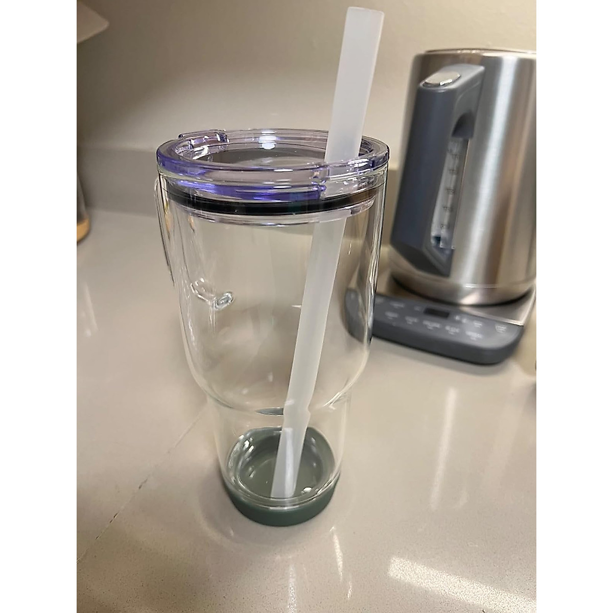 Zukro Replacement Lid for Zukro 32 Glass Tumbler with Handle, Press In, Compatible with Bubble Tea Straw, BPA Free, Clear