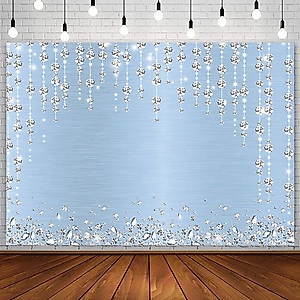 SENDY 7x5ft Light Blue Diamonds Party Backdrop for Photography Birthday Party Decorations Wedding Bridal Shower Engagement Ceremony Banner Glitter Shiny Diamonds Background Photo Booth Studio Props