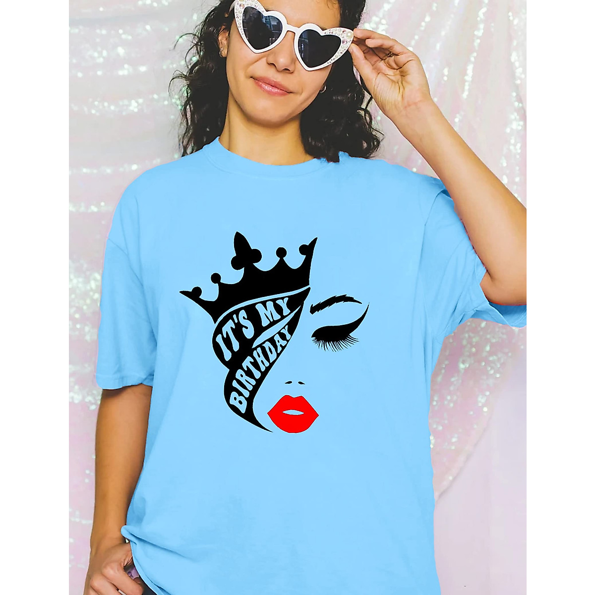 Birthday Shirts for Women Its My Birthday T Shirt Birthday Graphic Shirt Happy Birthday Shirt Short Sleeve Tee Tops（P5, L）