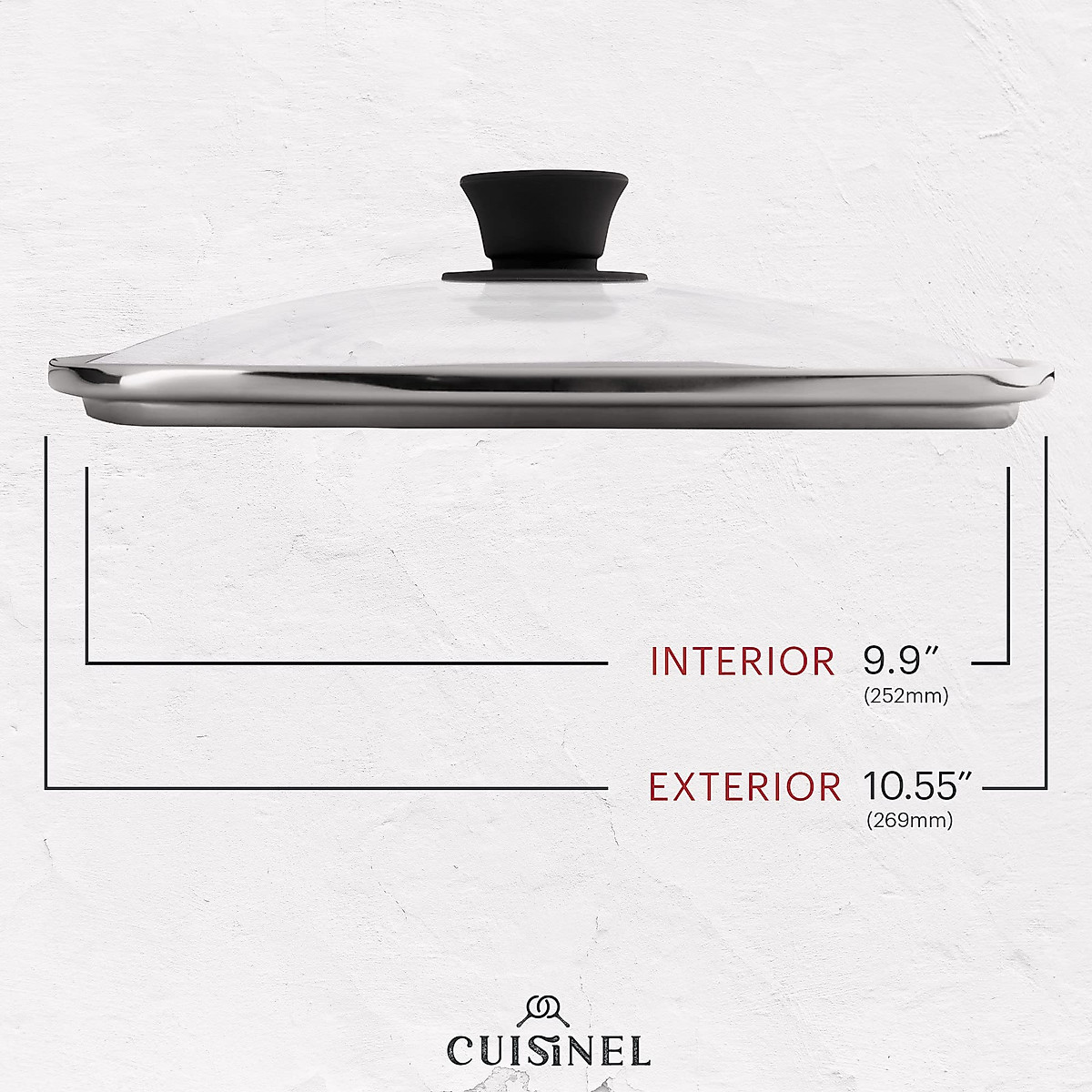 Cuisinel Cast Iron Square Grill Pan + Glass Lid + Pan Scraper + Handle Cover - 10.5" Pre-Seasoned Ridged Skillet - Grill, Stovetop, Fire, Indoor/Outdoor Use - for Grilling, Frying, Sauteing