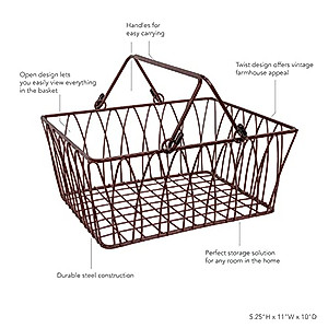 Spectrum Diversified Twist Storage Handles, Modern Farmhouse Décor Farmer’s Market-Style Wire Basket for Organizing Bathroom, Pantry & Craft Room, Medium, Bronze