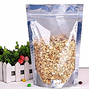 MTP 100 Pack of 8x12+3" (20x30+8cm) Jumbo Large Clear/Foil Stand UP SUP Airtight Zipper Pouch Bag - Clear Front Aluminum Foil Backing Heat Sealable Zip Lock Matallic Food Save Pounches (100)