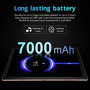 10.1 Inch Tablet for Android 12.0, 12GB 256GB 1920x1200 IPS Dual Cameras Octa Core, 5G WiFi Calling Cellphone Tablet, for Learning, Working, Business, US Plug (Gold)