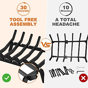 Fireplace Grate 14in Heavy Duty, Fireplace Wood holder for Inside Fireplace, Fireplace Log Holder, Small Fire Grate, Fireplace Accessories, Chimney Hearth Indoor, 5 Bars Fire Pit Grate for Outdoor