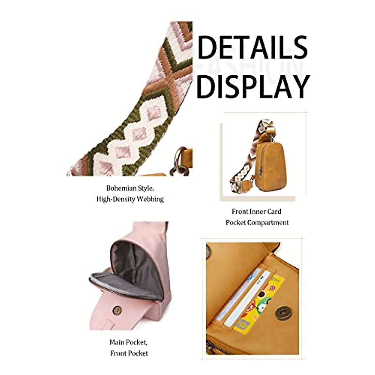 Ocahuel Women Sling Bags Crossbody Chest Bag Purse Vegan Leather Satchel Daypack Guitar Strap Boho Shoulder Backpack Traveling Hiking Yellow