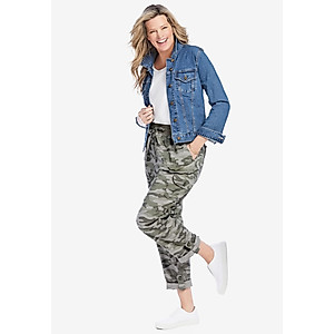 Woman Within Plus Size Convertible 2-in-1 Cargo Pant & Capri Elastic Waist - 18 W, Olive Green