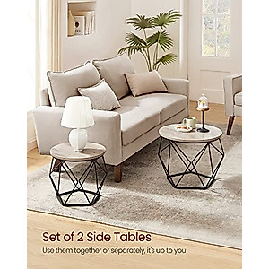 VASAGLE Small Coffee Table Set of 2, Round Coffee Table with Steel Frame, Side End Table for Living Room, Bedroom, Office, Greige and Black