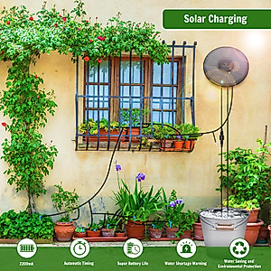 Solar Irrigation System TRJZWA Automatic Drip Irrigation Kit for Outdoor/Indoor Garden Watering System with Water Level Detection,Drip Irrigation System for 15 Potted Plant with 15m Water Hose
