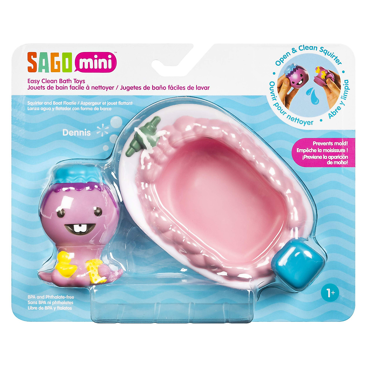 Sago Mini, Dennis’ Bathtub Squirter & Boat Floatie, Bpa & Mold Free Easy Clean Bath Toys, for Ages 1 & Up, Multicolor