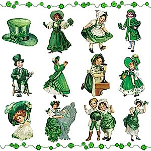 72 Pcs Vintage St Patricks Day Cutouts Retro St Patricks Day Decor Green Shamrock Paper Cutouts for Irish Holiday Party Bulletin Board Classroom Decorations (Shamrock)