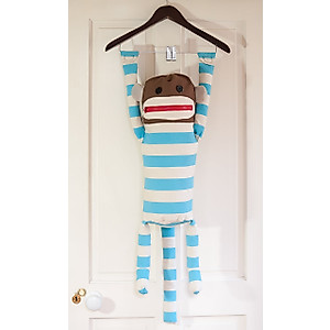 SUCK UK Sock Monkey Laundry Bag and Hanging Washing Basket with Velcro Hands, Multicolor