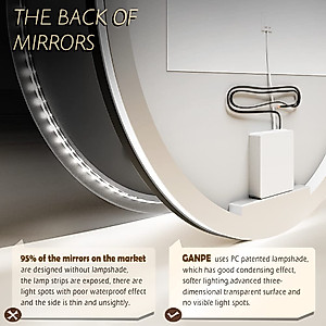 GANPE LED Sensor Mirror, 28 inch Round Human Body Induction, Black Framed Vanity Mirror, Illuminated Dimmable Anti Fog IP44 Waterproof Bathroom Wall Mounted Blacklit Mirror with Lights