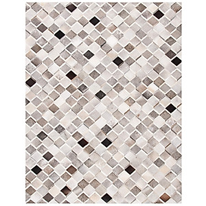 SAFAVIEH Studio Leather Collection 9' x 12' Ivory/Grey STL807A Handmade Mid-Century Modern Leather Living Room Dining Bedroom Area Rug