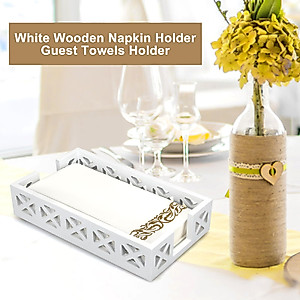 Guest Towel Holder Tray for Bathroom Napkin Holder Modern Disposable Hand Towel Holder Basket White Wooden Napkin Holder for Table Paper Rustic Bathroom Towel Tray Flat Wood Napkin Holder