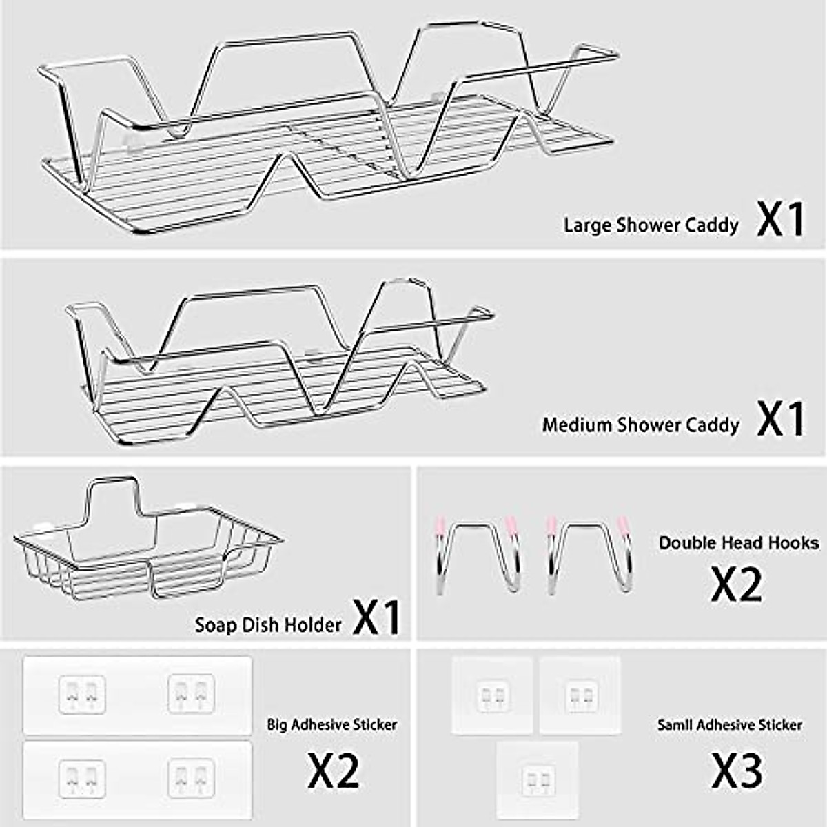 CGBE Shower Caddy, Shower Shelves With Soap Dish Holder Adhesive Hooks, Rust Free Shower Organizer Shower Rack Shampoo Holder Wall Mount For Bathroom Kitchen Storage (5 Packs)