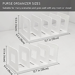 KAIDELI Purse Organizer for Closet Shelf 10 Divider, Adjustable Closet Organizer, Shelf Divider Storage Organizer for Purse and Handbag Closet Shelves - White