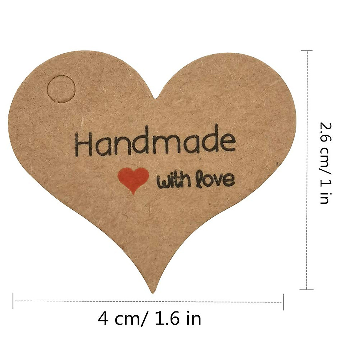 Handmade with Love Mini Gift Paper Tags, 200 pcs Heart-Shaped Brown Gift Labels with 99 ft Natural Jute Twin, Kindness for Gift Wrap, Wedding Favors by Hubhnb