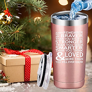 Mamihlap Inspirational Travel Mug Tumbler for Men Women.Always Remember You Are Braver Than You Believe.Thank You Inspirational Gifts for Coworker Friends Son Daughter Brother Sister(20 oz Rose Gold)