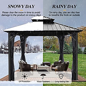 GARTOO 10x10FT Outdoor Hardtop Gazebo with Double Roof - Heavy-Duty Galvanized Steel Top Aluminum Frame Gazebo with Breathable Netting & Privacy Curtain for Patio, Porch, Garden, Lawn, Deck, Backyard