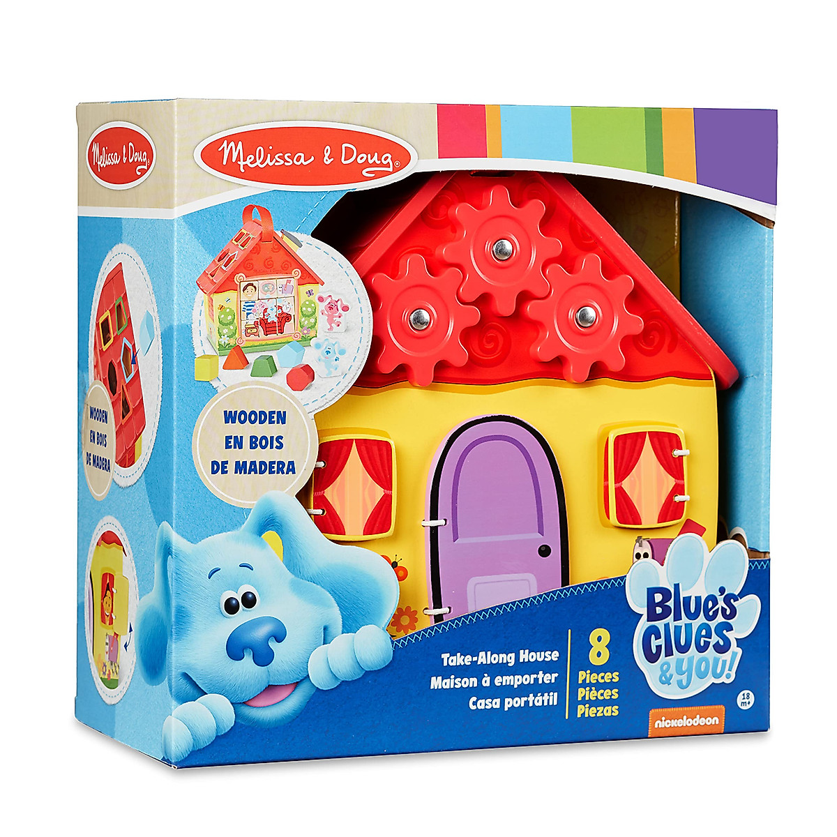 Melissa & Doug Blue's Clues & You! Wooden Take-Along House Shape Sorter Activity Play Set (8 Pieces)