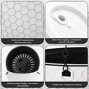 Gejoy 4 Pieces Self Watering Hanging Planter for Outdoor Indoor Plants 8 Inch Plastic Plant Hanger with Drain Hole and Chain Flower Plant Pot Hanging Basket Garden Planters and Pot, White