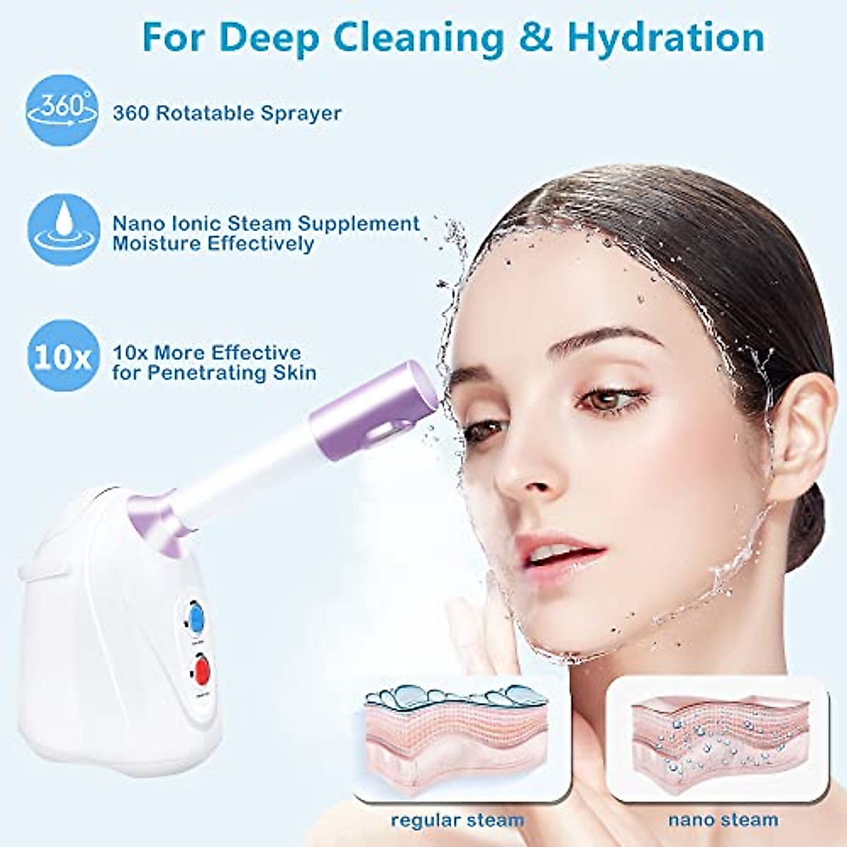 Nano Facial Steamer with Extendable Arm, Cold/Warm/Hot Face Steamer for Facial Spa for Home and Salon, Table Top Face Steam with 7PCS Skin Care Kit