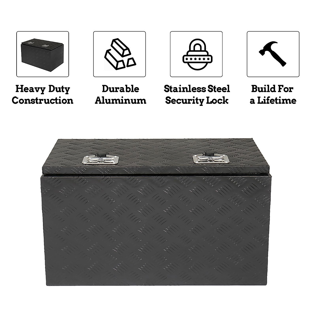MOTORHOT 30" W x 17" D x 18" H Aluminum Truck Bed Tool Box, Diamond Plate ToolBox for Pick Up Truck RV Trailer, Chest Storage Organizer with Lock and Keys, Black
